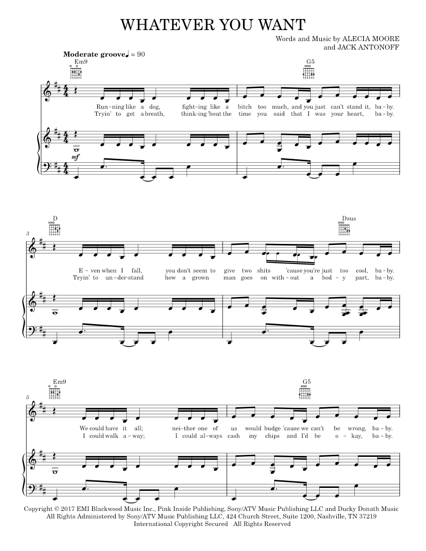 Play Official version of Whatever You Want Sheet Music by Pink Floyd ...
