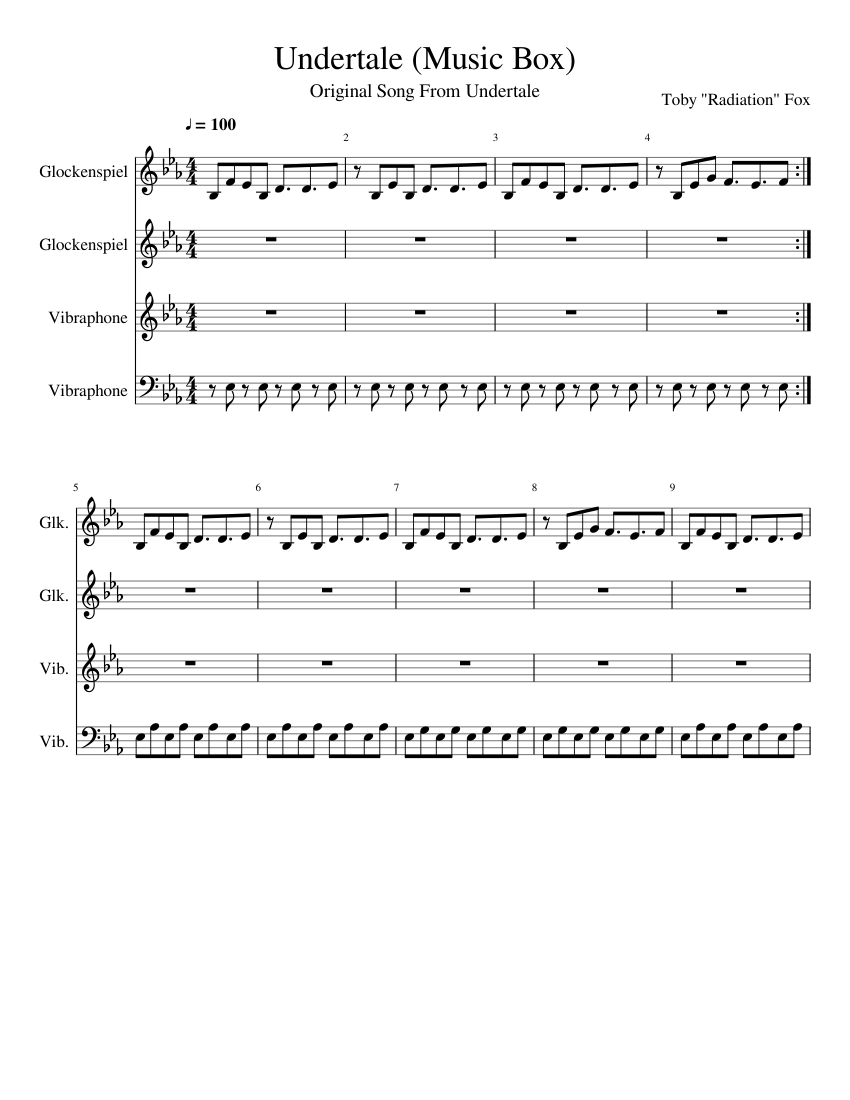 Undertale (Music Box) Sheet music for Vibraphone, Glockenspiel ...