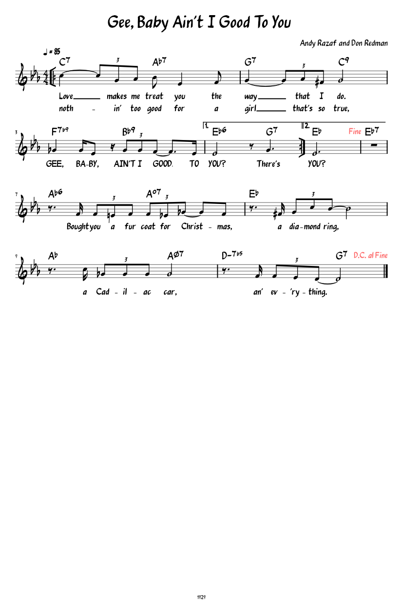 Gee Baby Ain't I Good To You (Lead sheet with lyrics ) Sheet music for ...