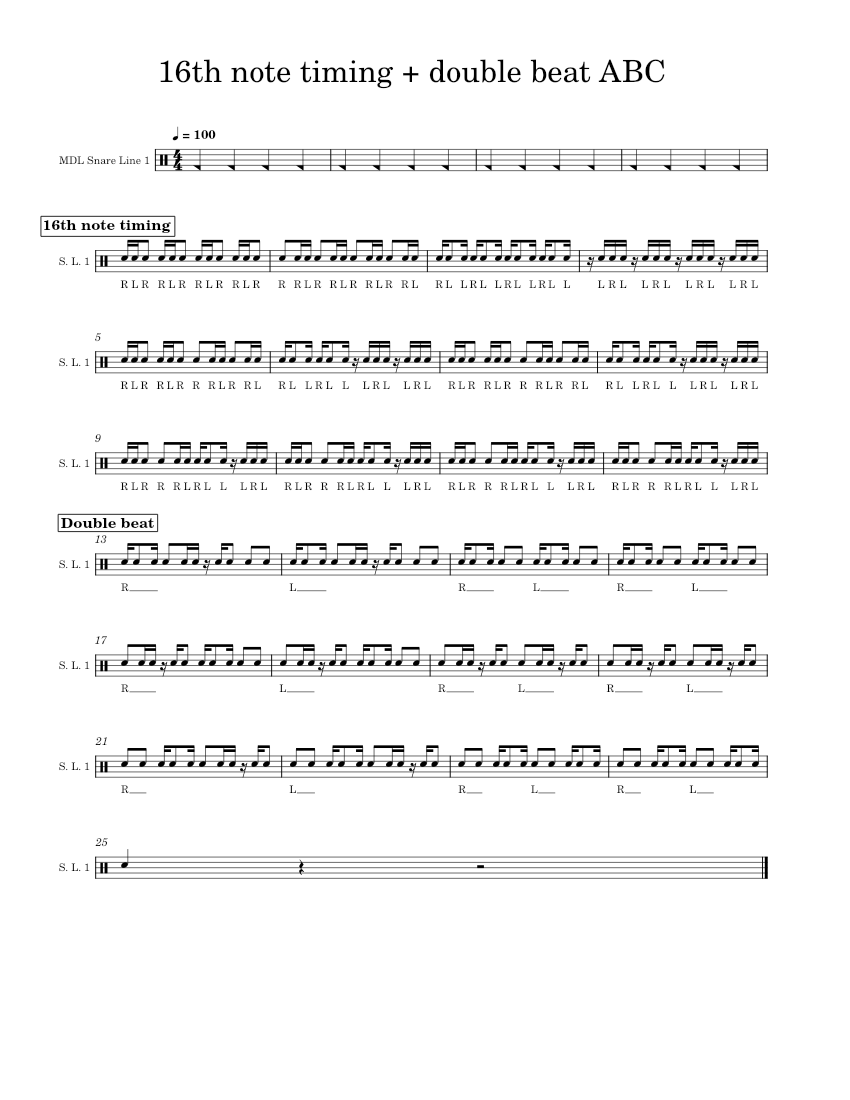 16th_note_timing_+_double_beat_ABC Sheet music for Snare drum (Solo ...