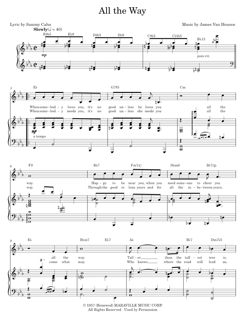 all the way Sheet music for Piano, Vocals by Frank Sinatra Official ...