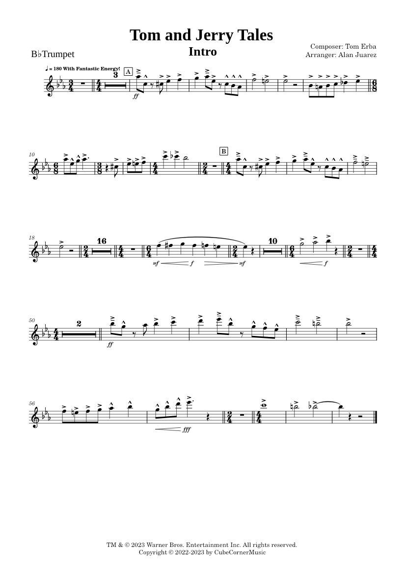 Tom and Jerry Tales Theme Tom and Jerry Tales Intro (Trumpet) Sheet ...