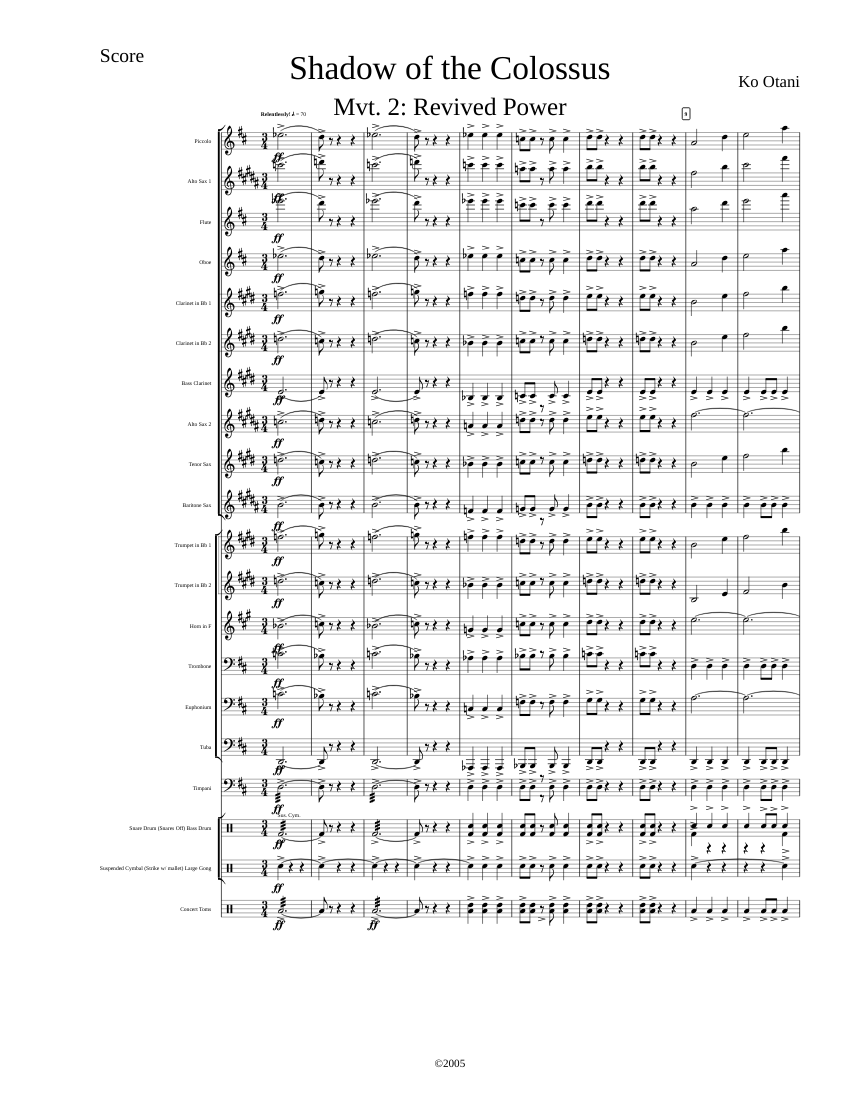 Shadow of the Colossus, Revived Power Sheet music for Trombone, Tuba ...