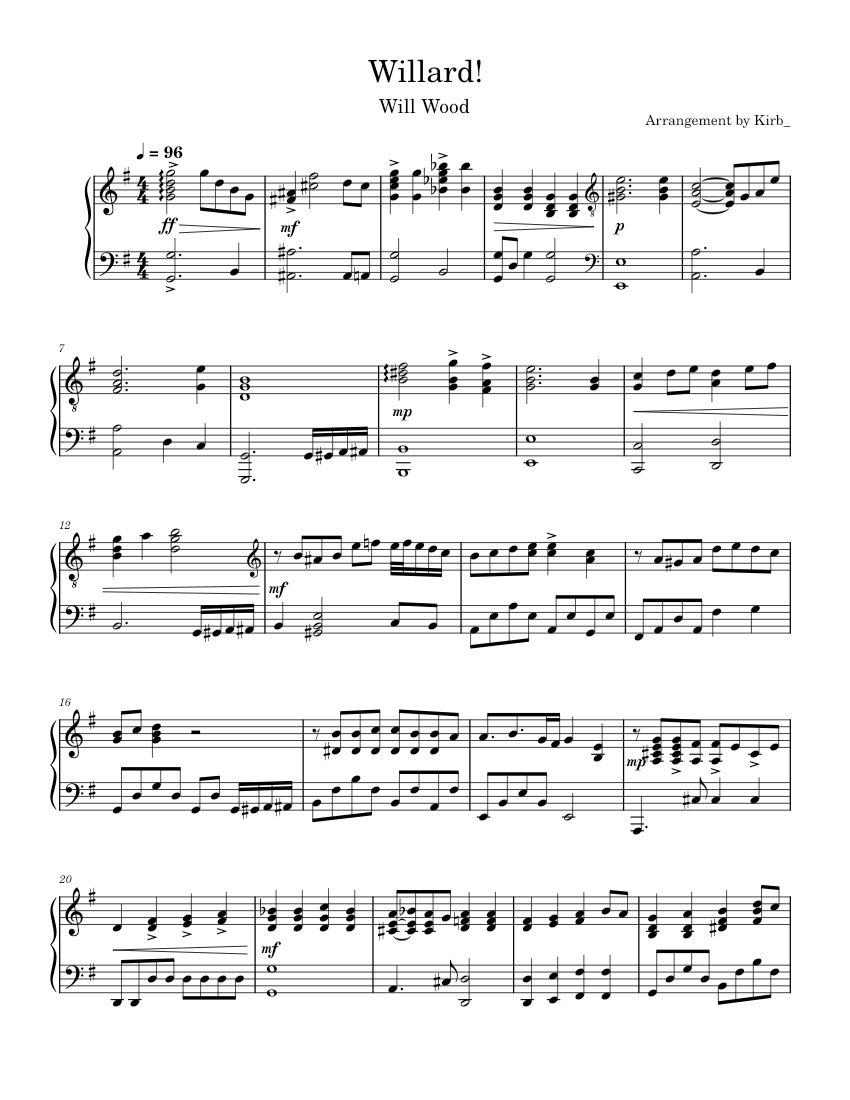 Willard! – Will Wood and the Tapeworms Sheet Music for Piano (Solo ...