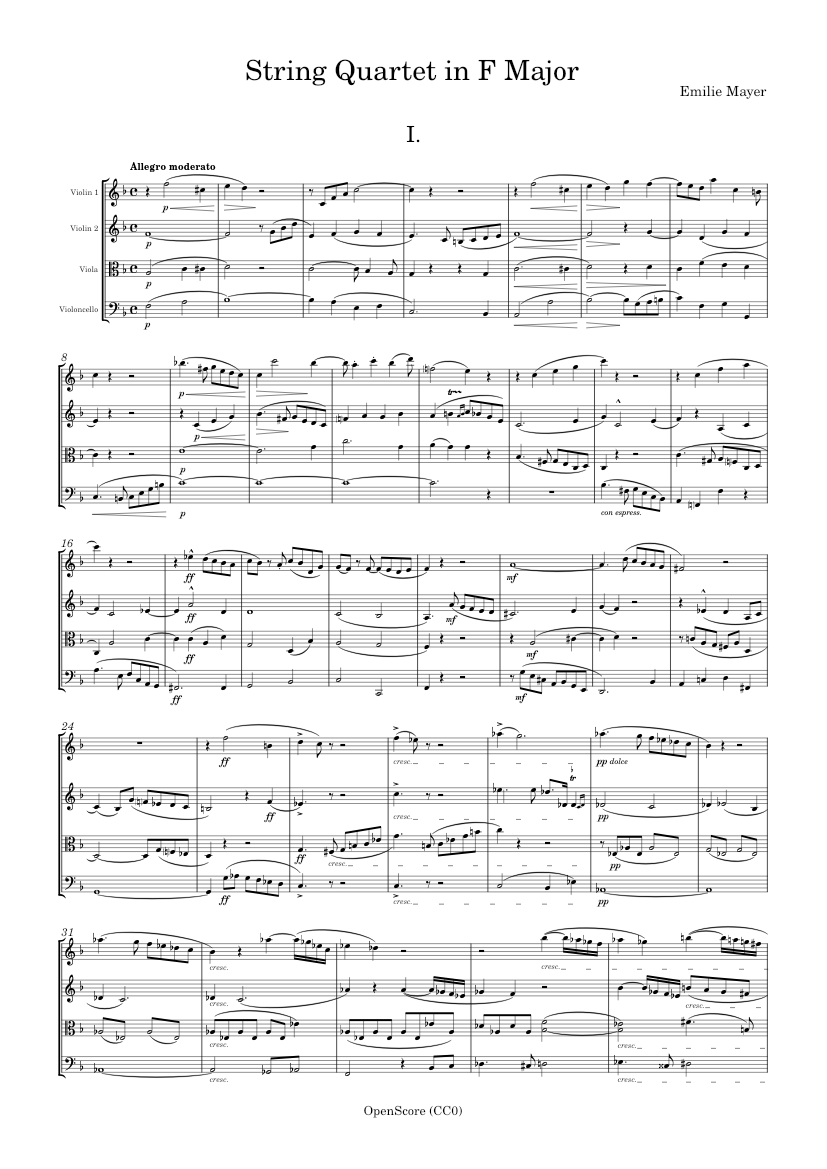 String Quartet in F Major – Emilie Mayer Sheet music for Violin, Viola, Cello (String Quartet ...