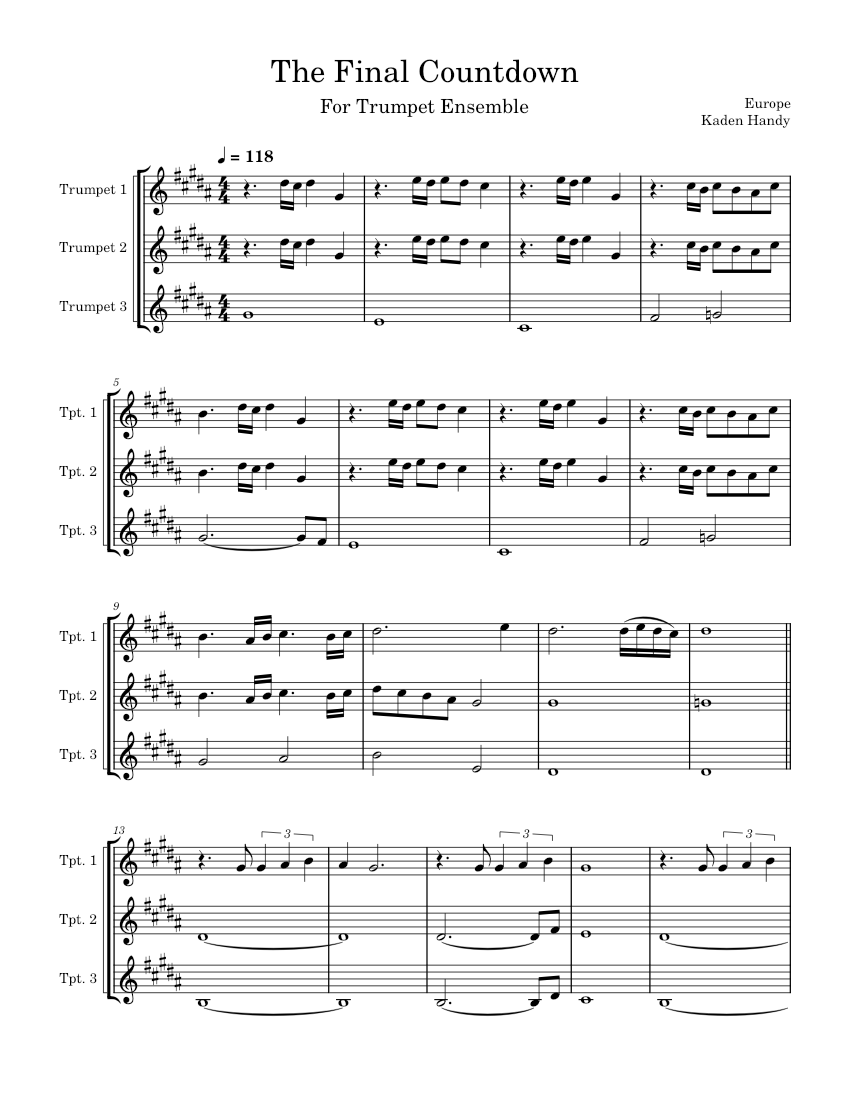 The Final Countdown – Europe Sheet music for Trumpet other (Brass Trio ...