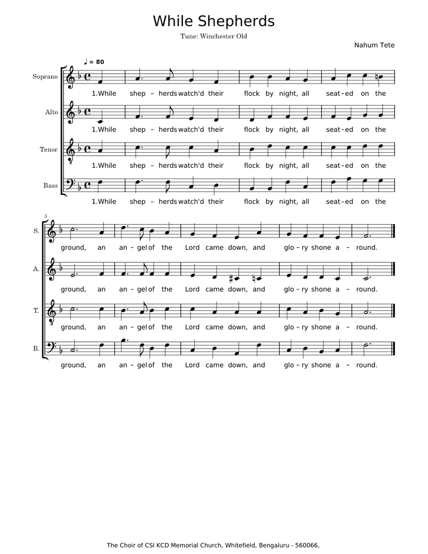 While Shepherds - Tenor (Tune: WinchesterOld) Sheet music for Soprano ...