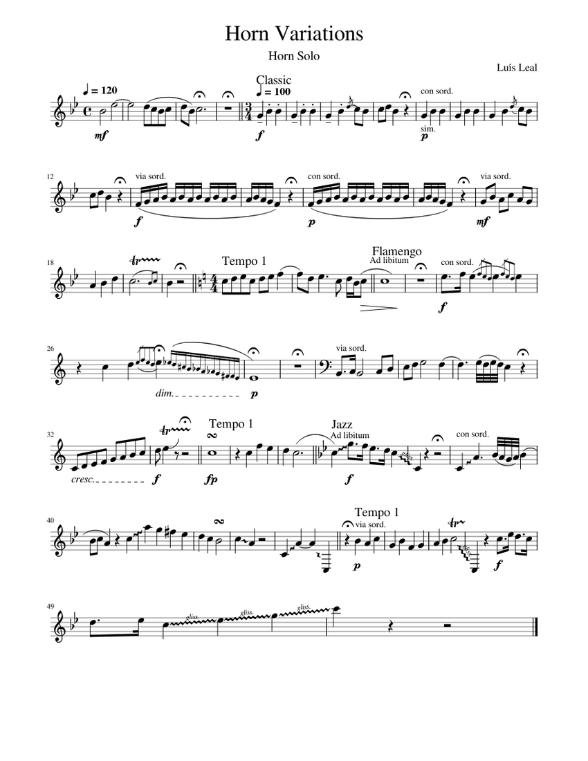 Horn Variations Sheet music for French horn (Solo) | Musescore.com