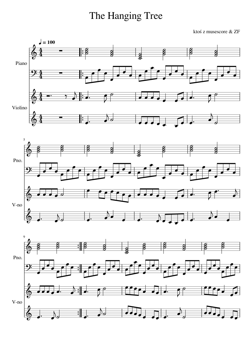 The Hanging Tree – James Newton Howard Sheet music for Piano, Violin ...