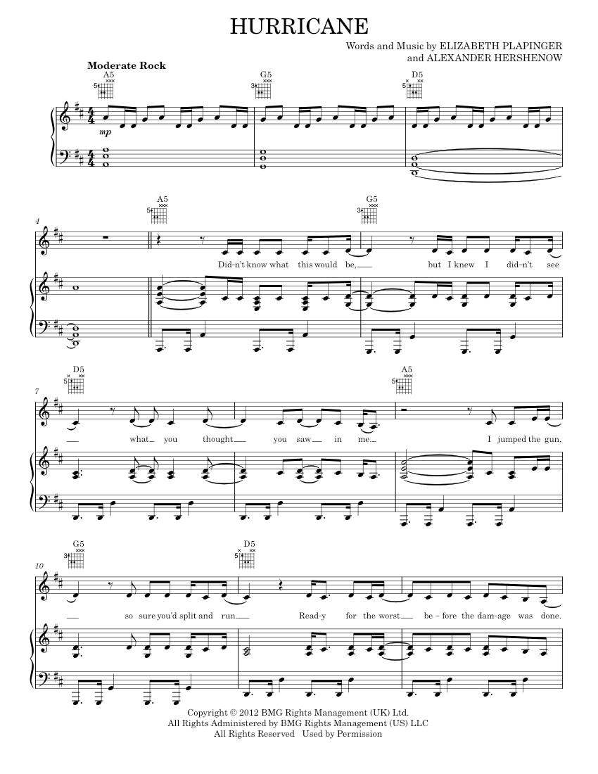 hurricane Sheet music for Piano, Vocals by MS MR: Music Notes by MuseScore