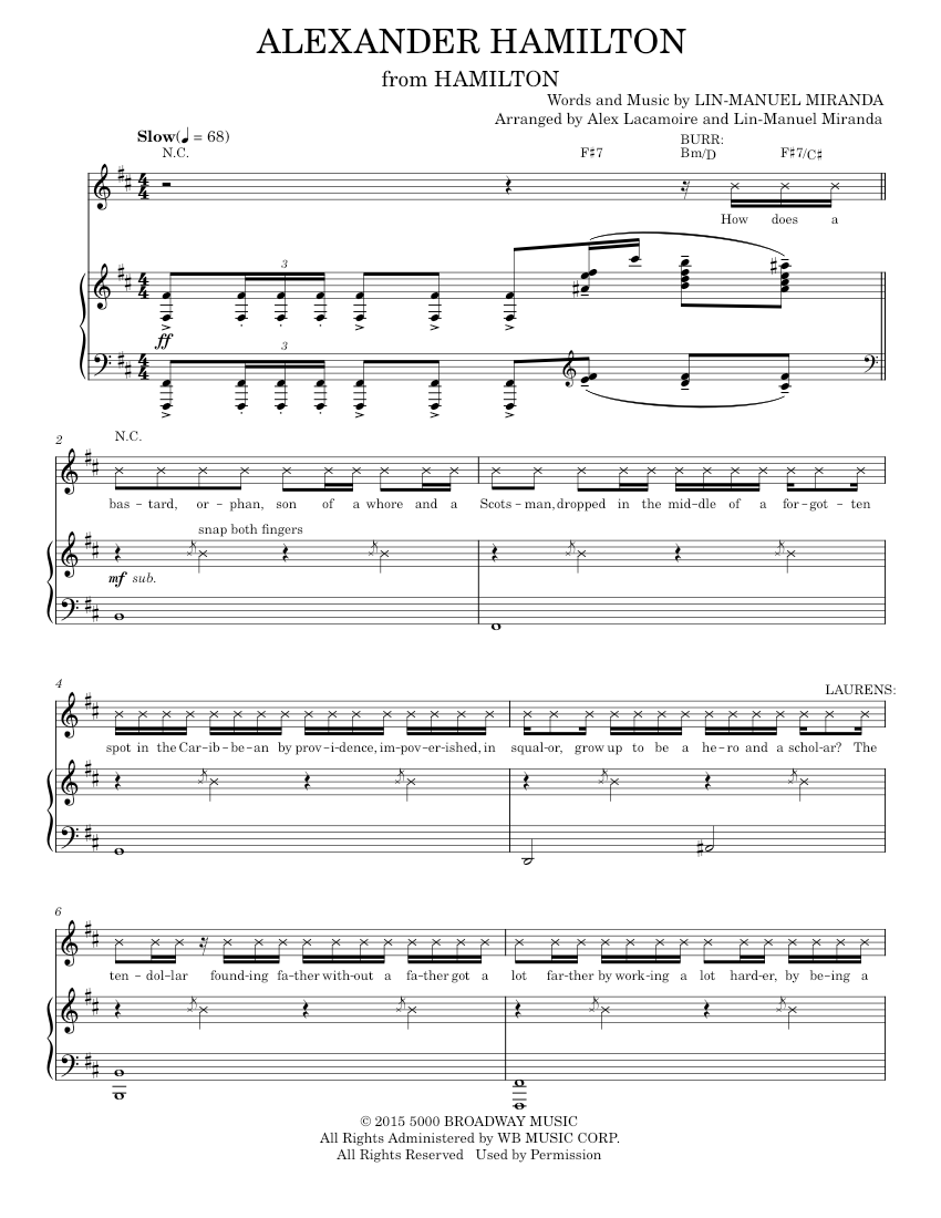 Play Official version of Alexander Hamilton Sheet Music by Lin-Manuel ...
