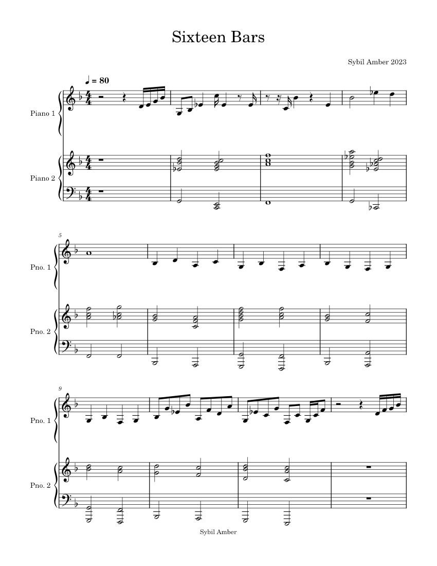 Sixteen Bars Sheet music for Piano (Solo) | Musescore.com