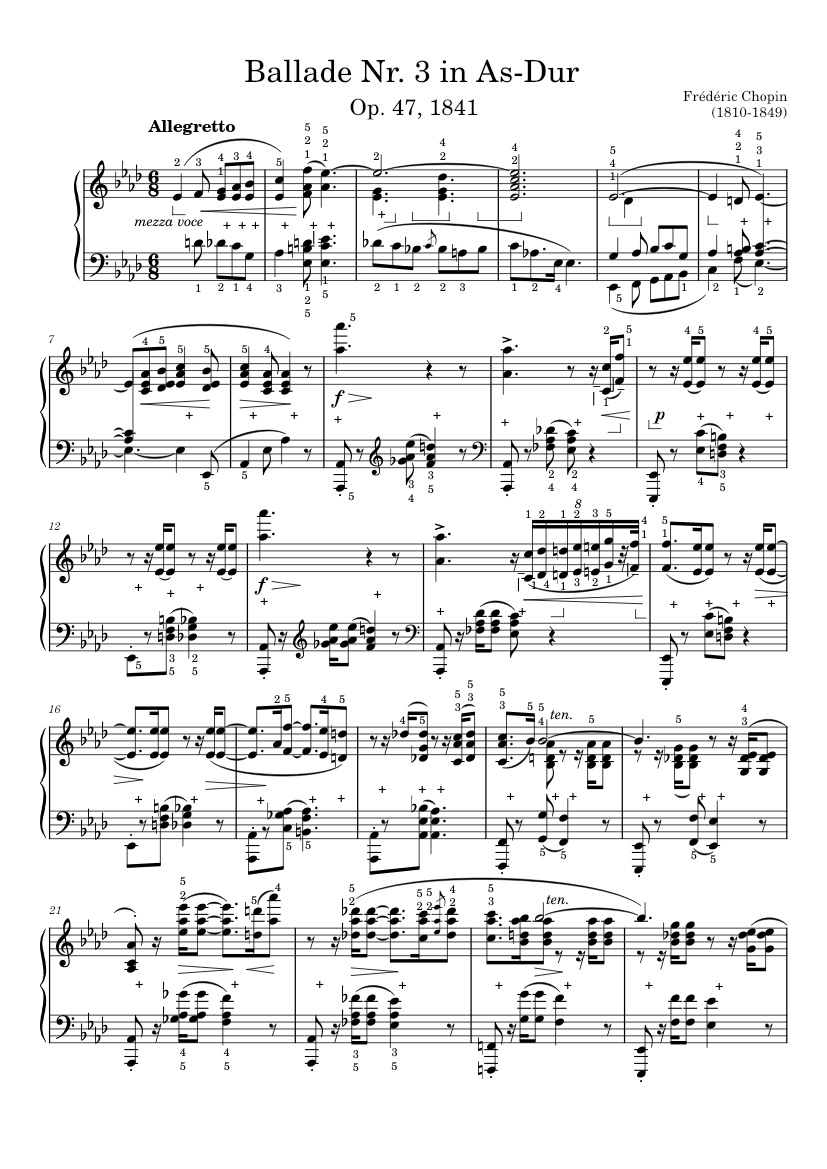 Ballade Nr.3, Op.47 – Frédéric Chopin [with fingering] Sheet Music for ...
