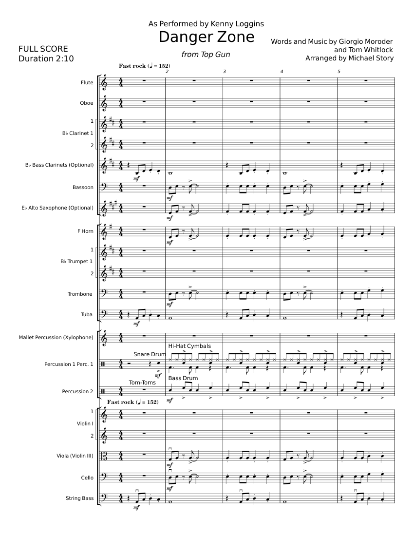 Danger zone - Kenny Loggins Sheet music for Trombone, Tuba, Flute, Oboe ...