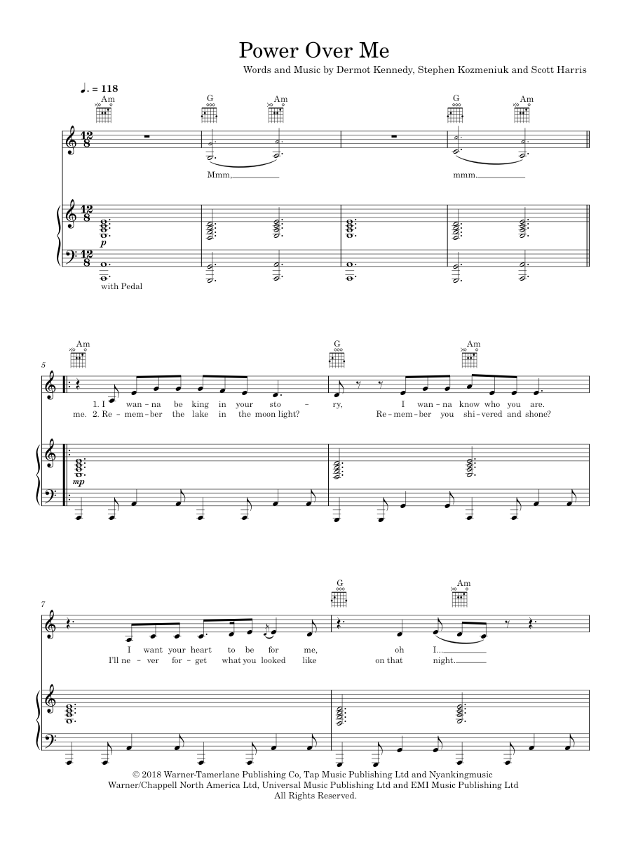 power over me Sheet music for Piano, Vocals by Dermot Kennedy Official ...