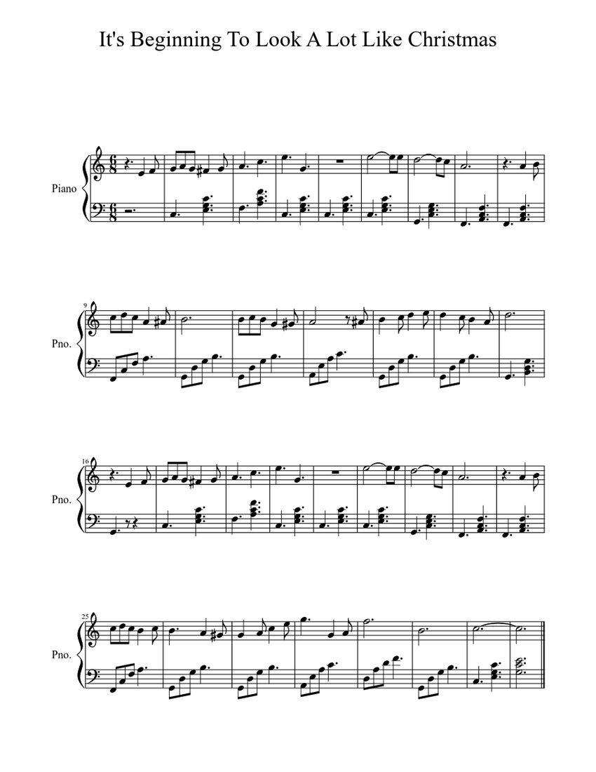 It's Beginning To Look A Lot Like Christmas Sheet music for Piano (Solo) | Musescore.com