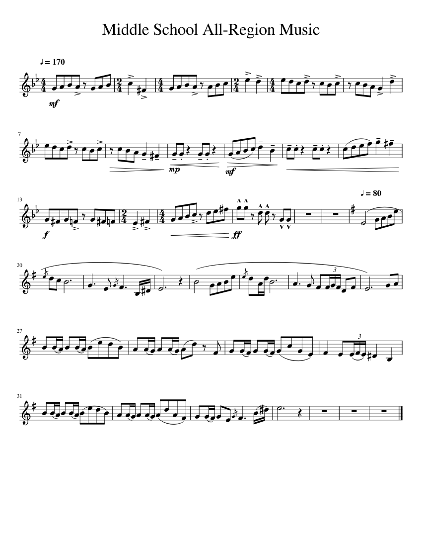 Middle School All Region Music Sheet music for Clarinet in b-flat (Solo ...