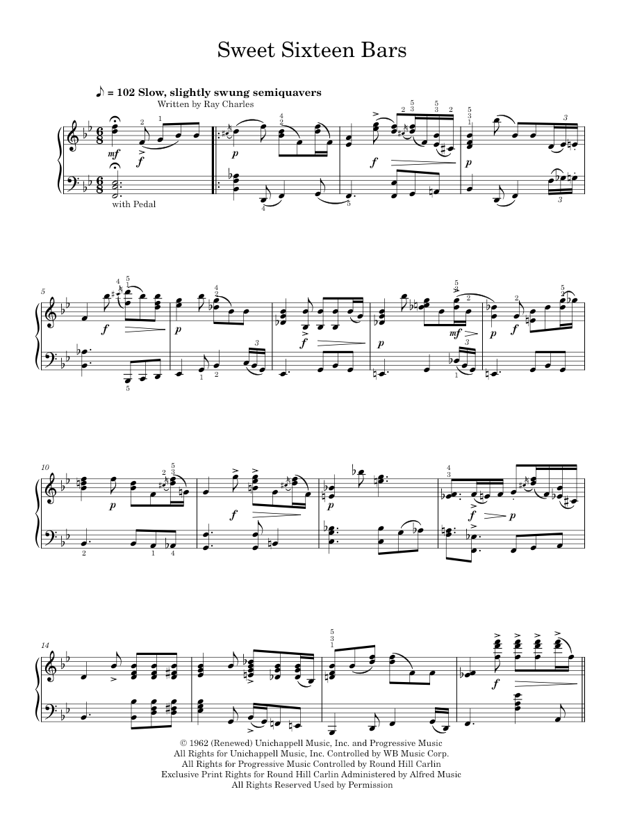 Play Official version of Sweet Sixteen Bars Sheet Music by Ray Charles ...