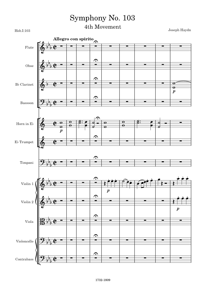 Symphony No. 103 in E-flat Major, Hob.I:103, 4th Movement (Allegro con spirtio) – Joseph Haydn ...