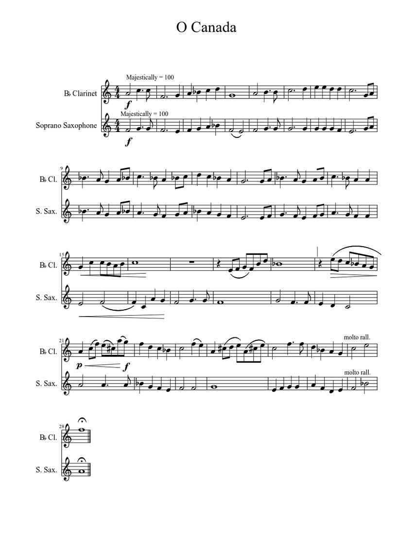 O Canada Sheet music for Clarinet other (Solo) | Musescore.com