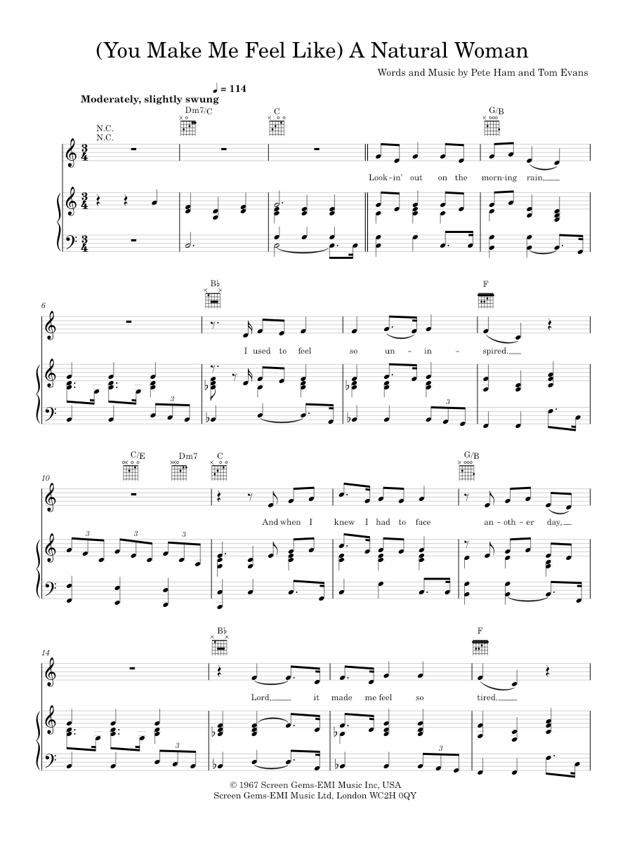 (You Make Me Feel Like) A Natural Woman Sheet music for Piano, Vocals by Aretha Franklin ...