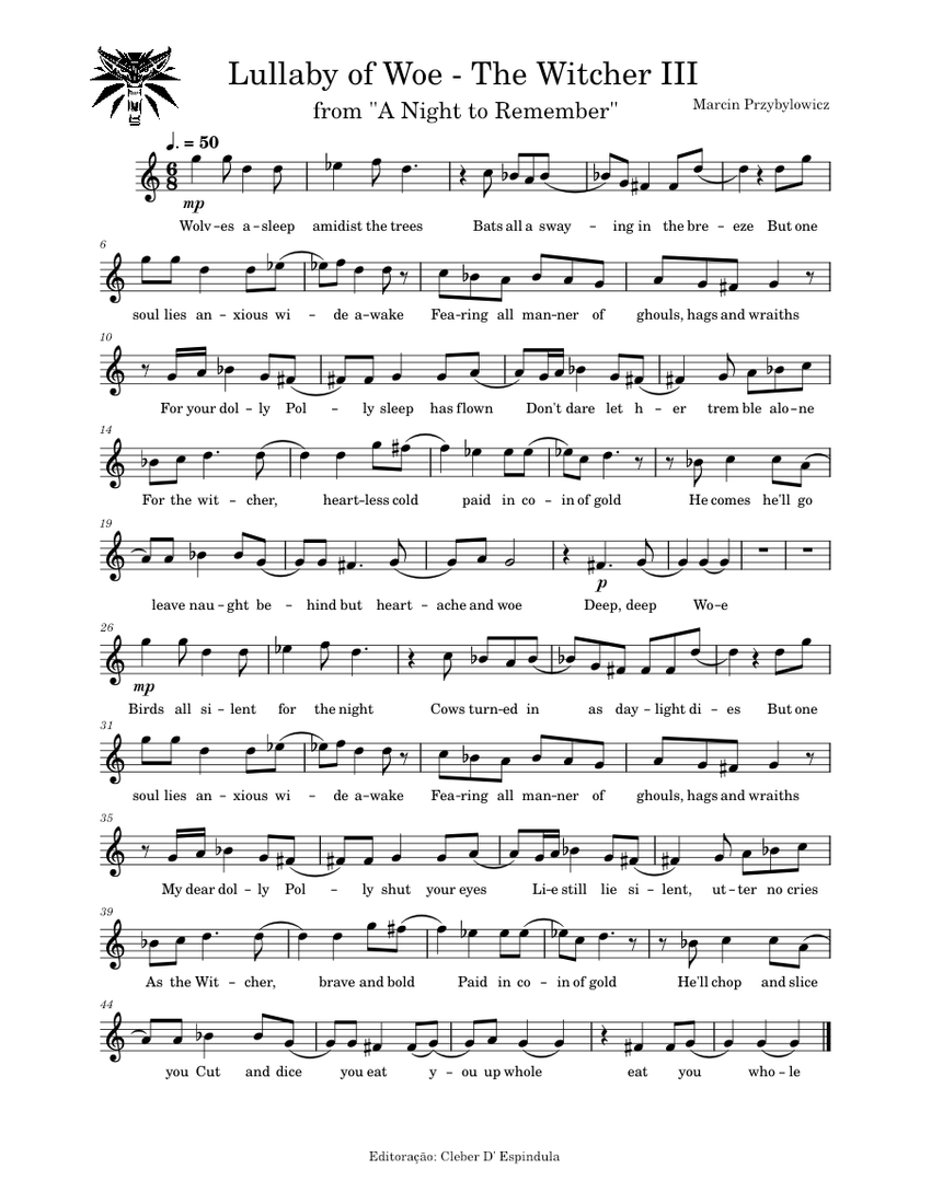 Lullaby of Woe - The Witcher III - Alto Flute Lullaby of Woe The ...