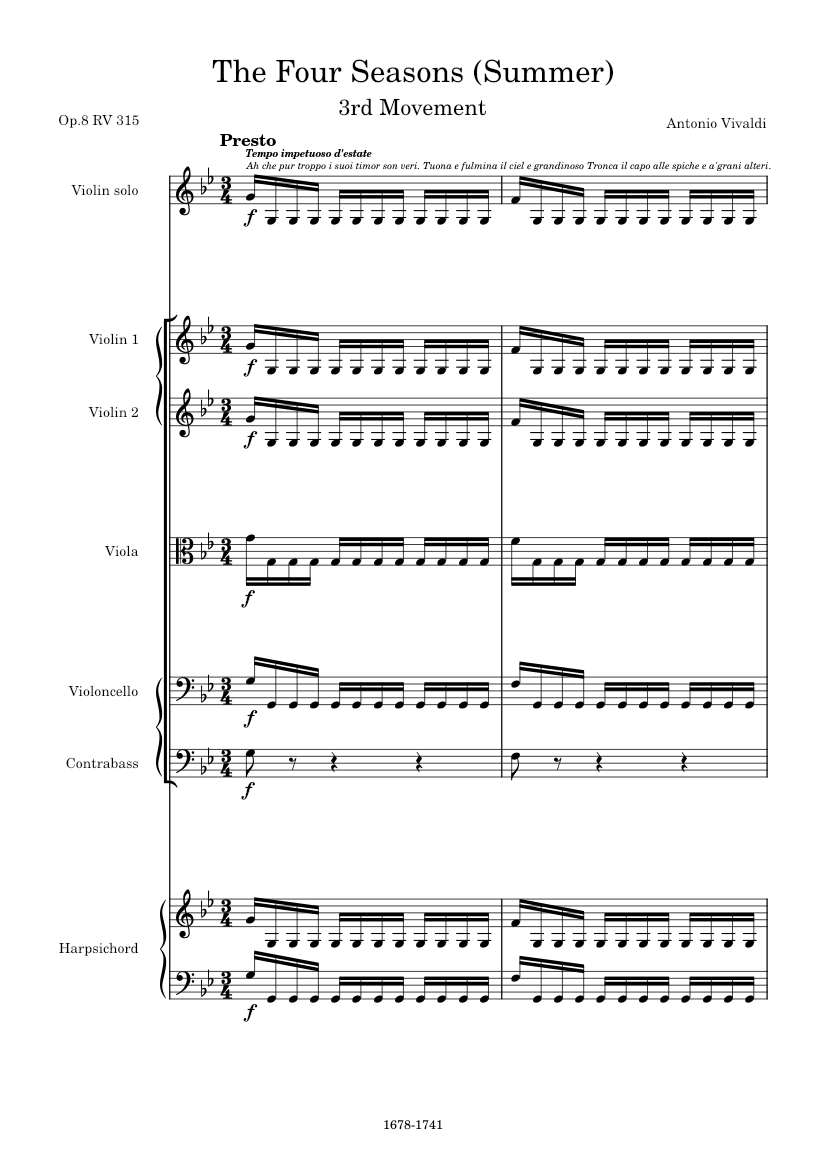 The Four Seasons, Op. 8 No.2 RV 315 (Summer), 3rd Movement (Presto ...