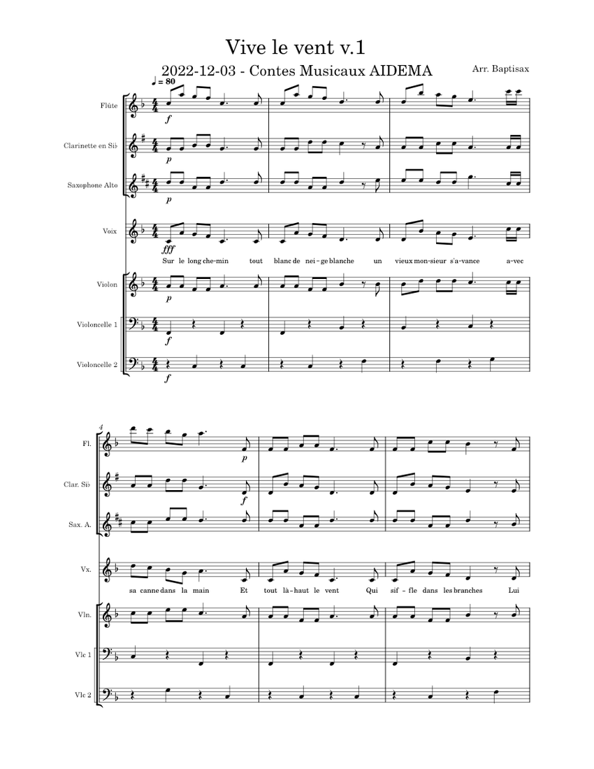 Vive le vent – Misc Traditional Sheet music for Vocals, Flute, Clarinet ...