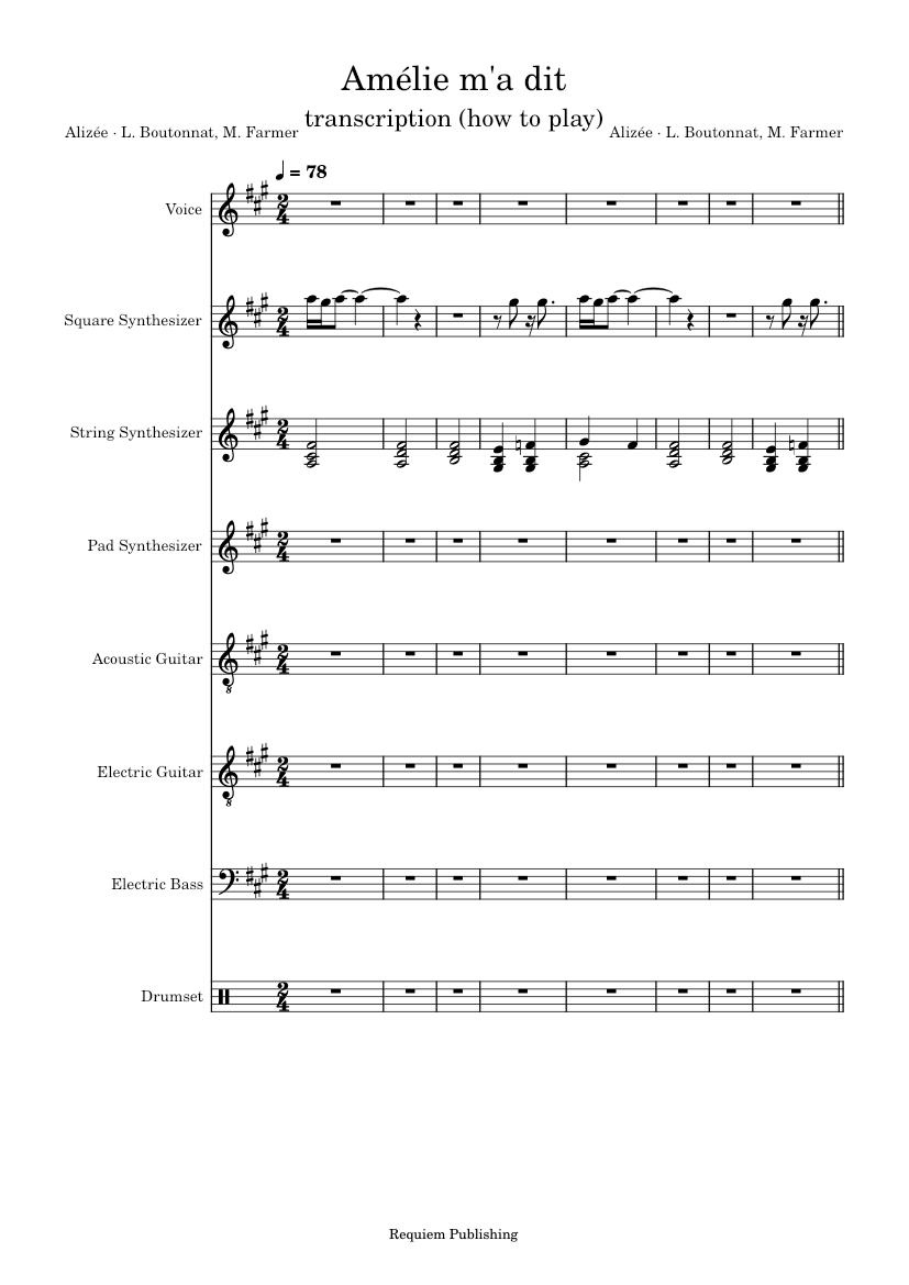 Amélie m'a dit - Alizee Sheet music for Vocals, Guitar, Bass guitar ...