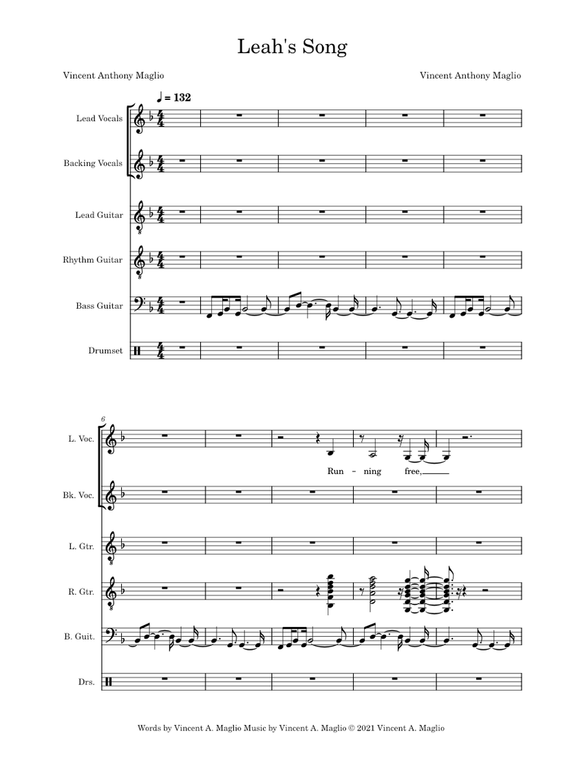 Leah's Song Sheet music for Vocals, Guitar, Bass guitar, Drum group ...
