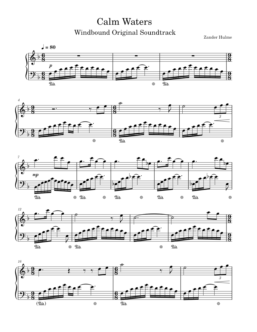 Calm Waters – Zander Hulme Sheet music for Piano (Solo) | Musescore.com