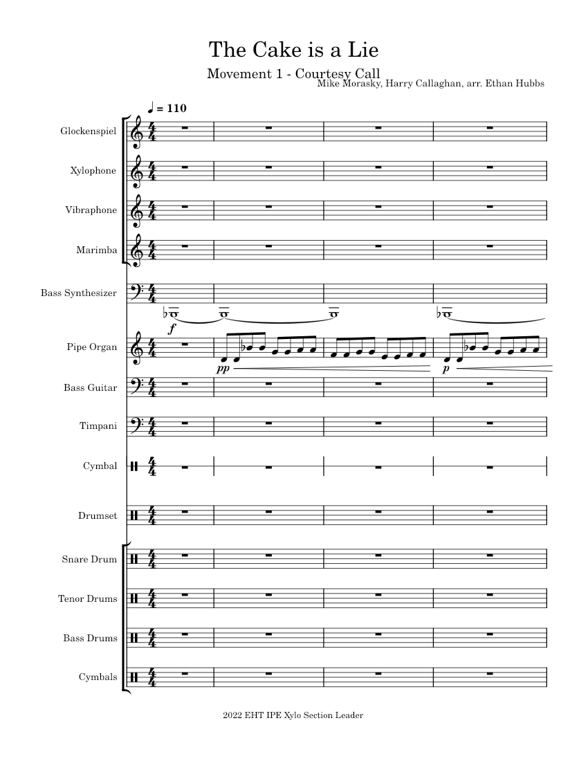 The Cake Is a Lie Mvt 1 Sheet Music for Organ, Tuba, Timpani ...