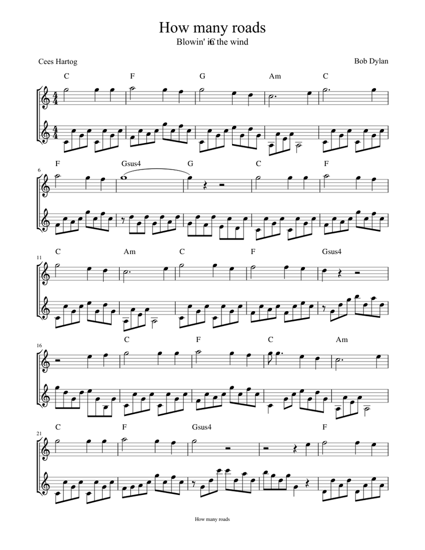 How many roads Sheet music for Flute (Woodwind Duet) | Musescore.com