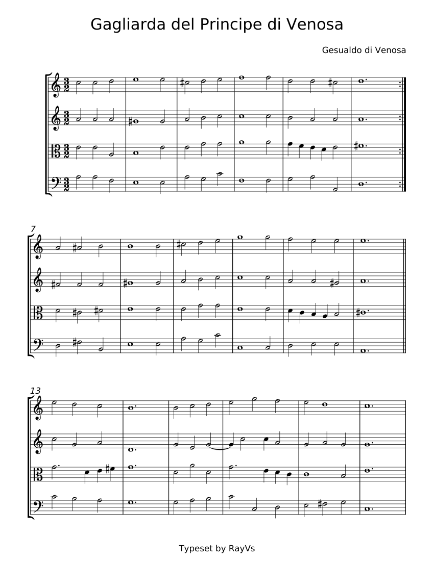 Gagliarda del Principe di Venosa - Gesualdo di Venosa Sheet music for ...