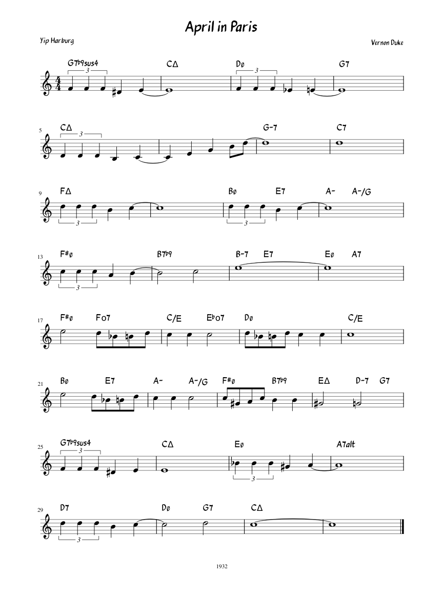 April in Paris - Vernon Duke Sheet music for Piano (Solo) Easy ...