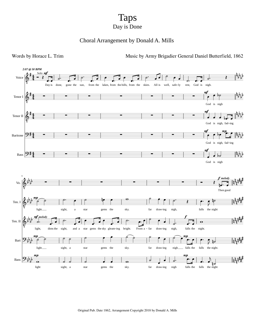 Taps ttbb plus male solo Sheet music for Bass guitar, Voice (other ...