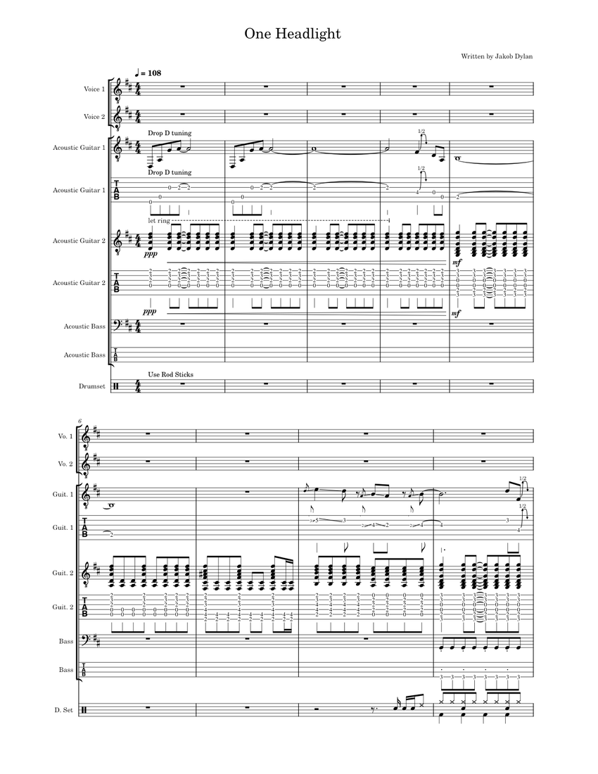 One Headlight – The Wallflowers Sheet music for Vocals, Guitar, Bass ...