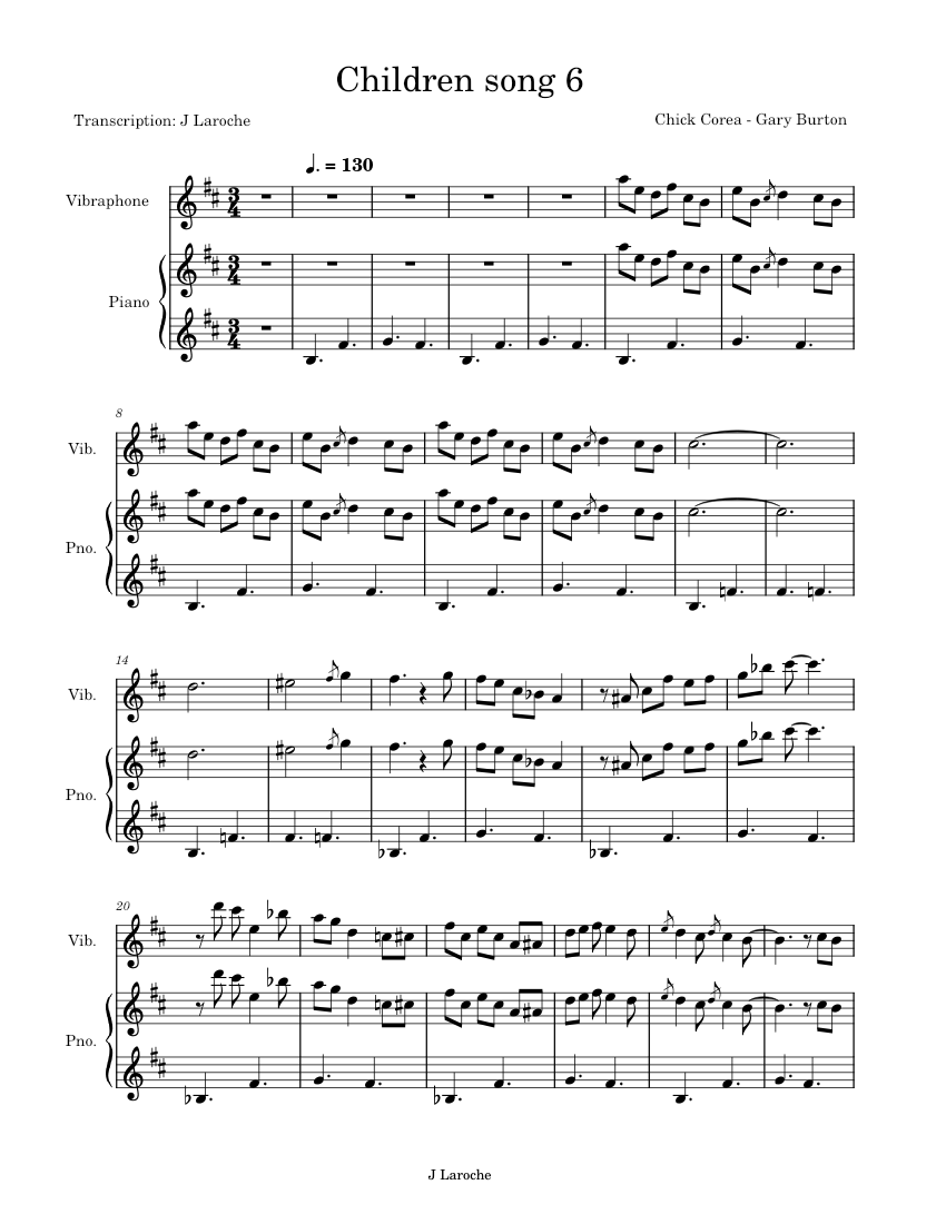 Children song #6 Sheet music for Piano, Vibraphone (Mixed Duet ...