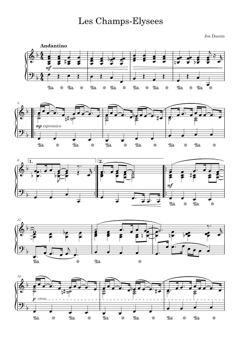 Les champs-elysees – Joe Dassin Sheet Music for Piano (Solo ...