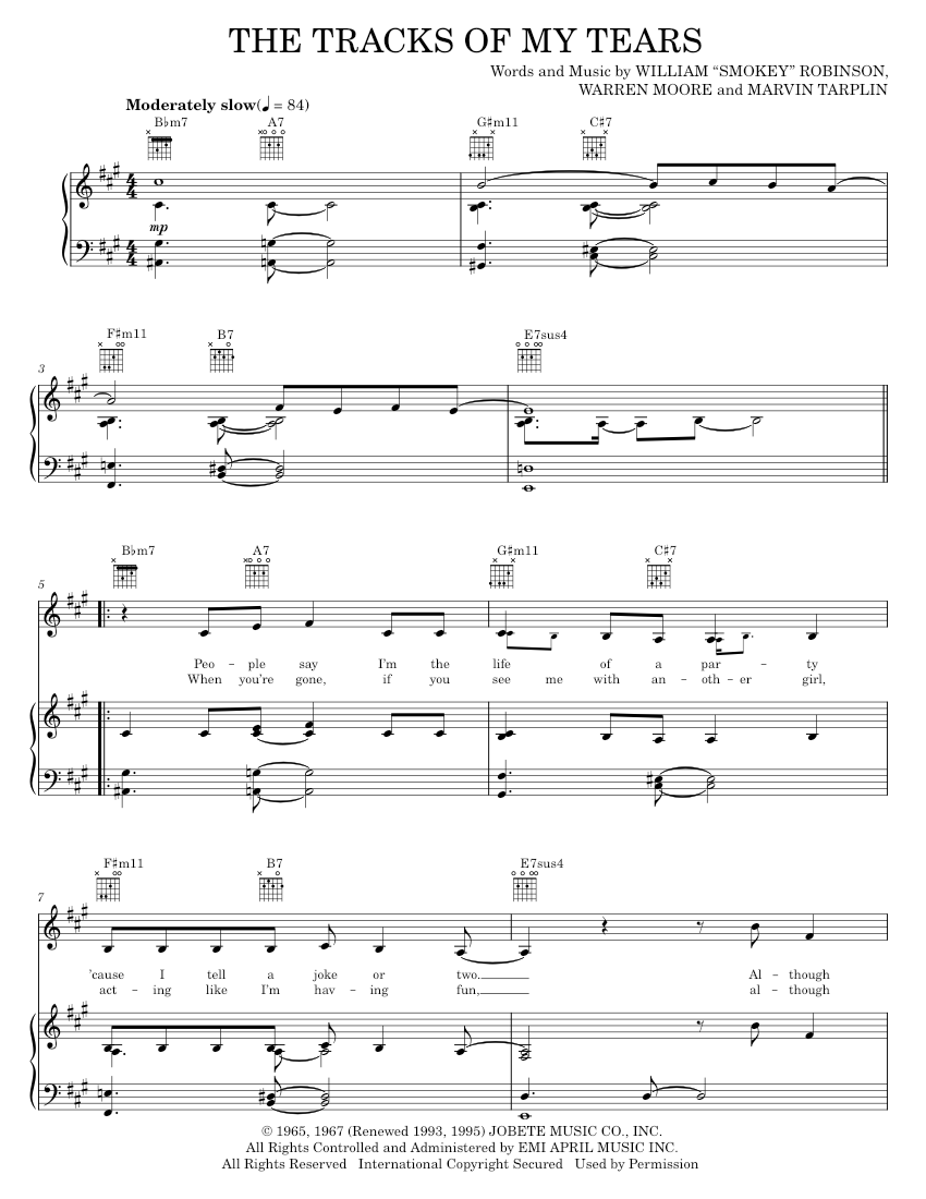 The Tracks Of My Tears Sheet music for Piano, Vocals by Linda Ronstadt ...