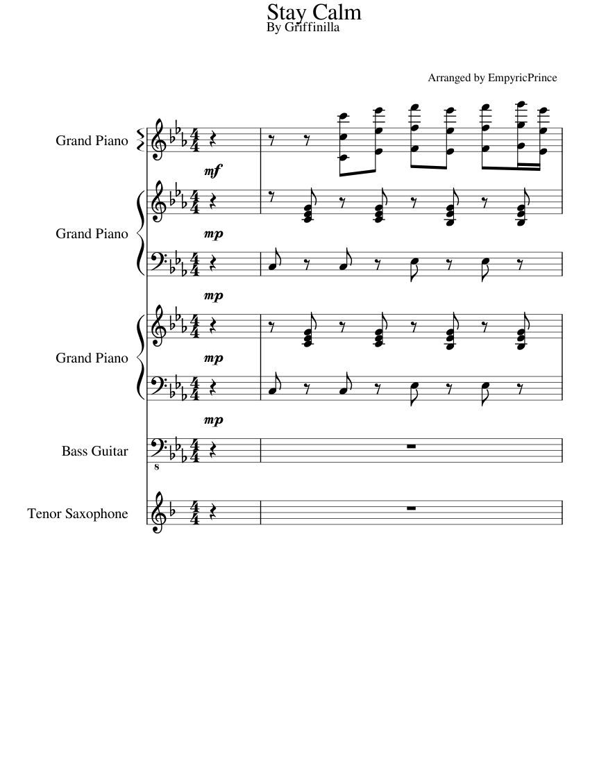 Stay Calm (FNaF Song By Griffinilla) Sheet music for Piano, Saxophone ...