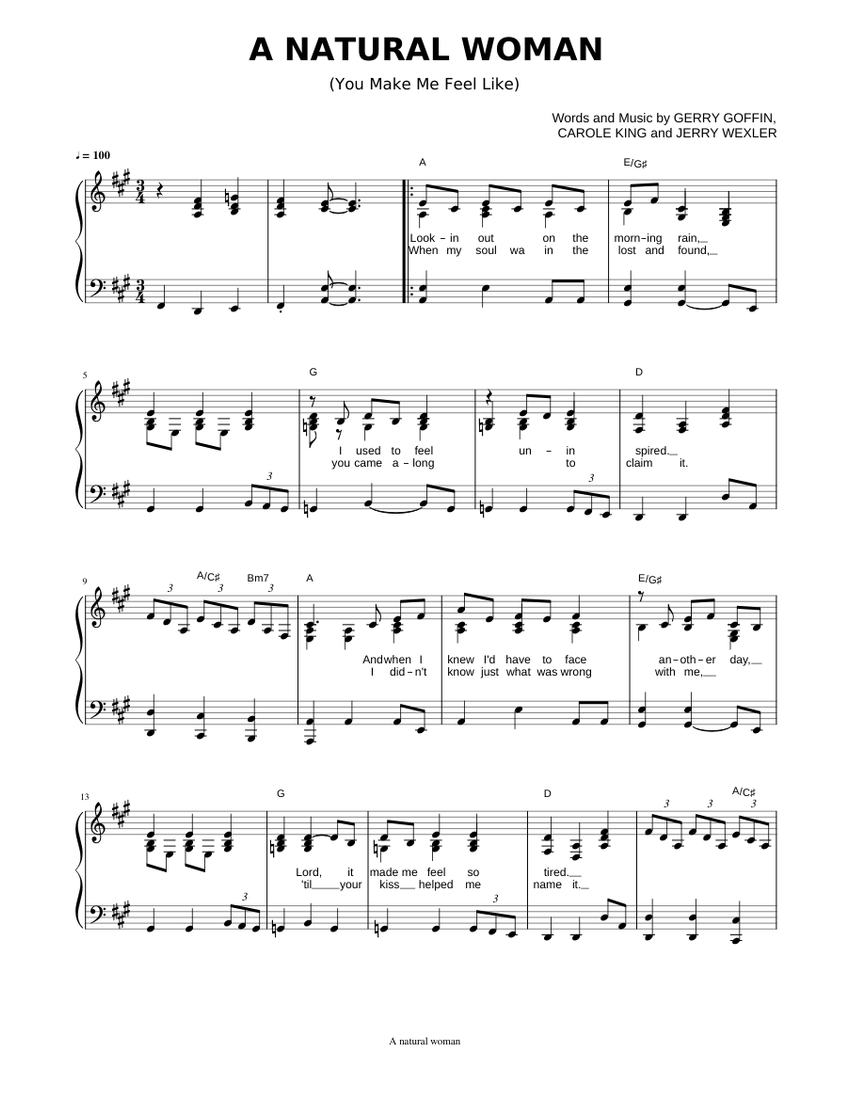 A Natural Woman (You make me feel) Sheet music for Piano (Solo) | Musescore.com