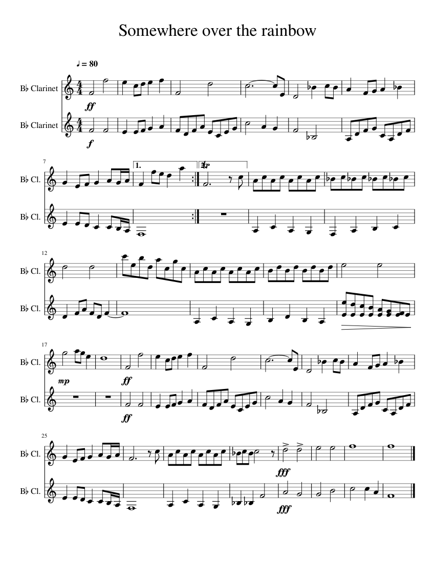 Somewhere over the rainbow Sheet music for Clarinet in b-flat (Woodwind ...