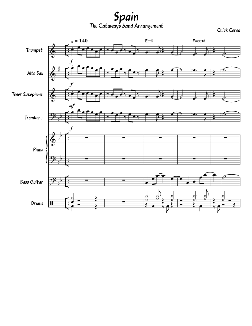 Spain – Chick Corea (Arrangement for the Cataways Band) Sheet music for ...