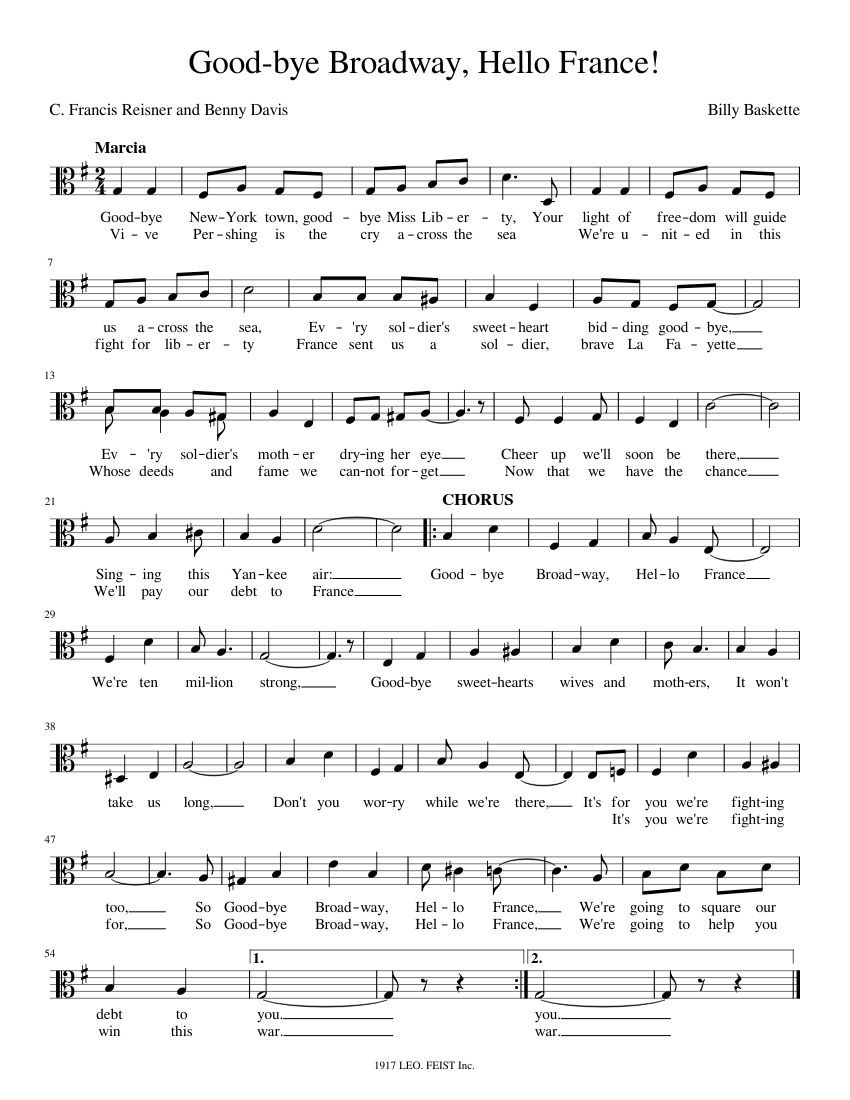 Good-bye Broadway, Hello France! Sheet music for Viola (Solo ...