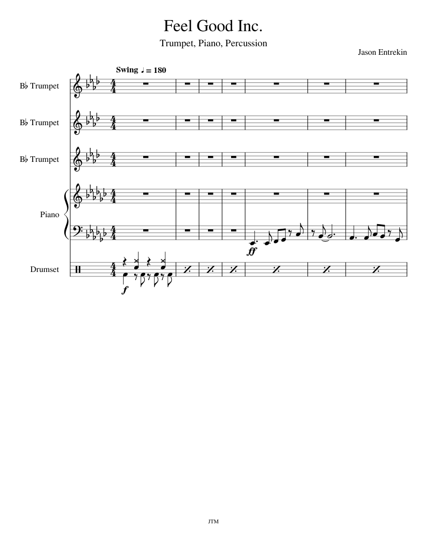 Feel Good Inc. Trio Sheet music for Piano, Trumpet in b-flat, Drum ...