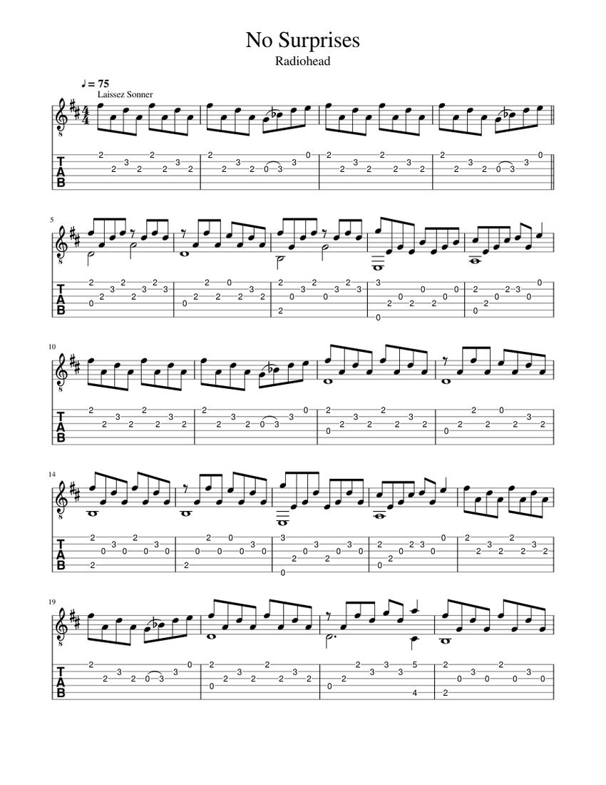 No Suprises (Acoustic Guitar Tab) by Radiohead Sheet music for Guitar ...