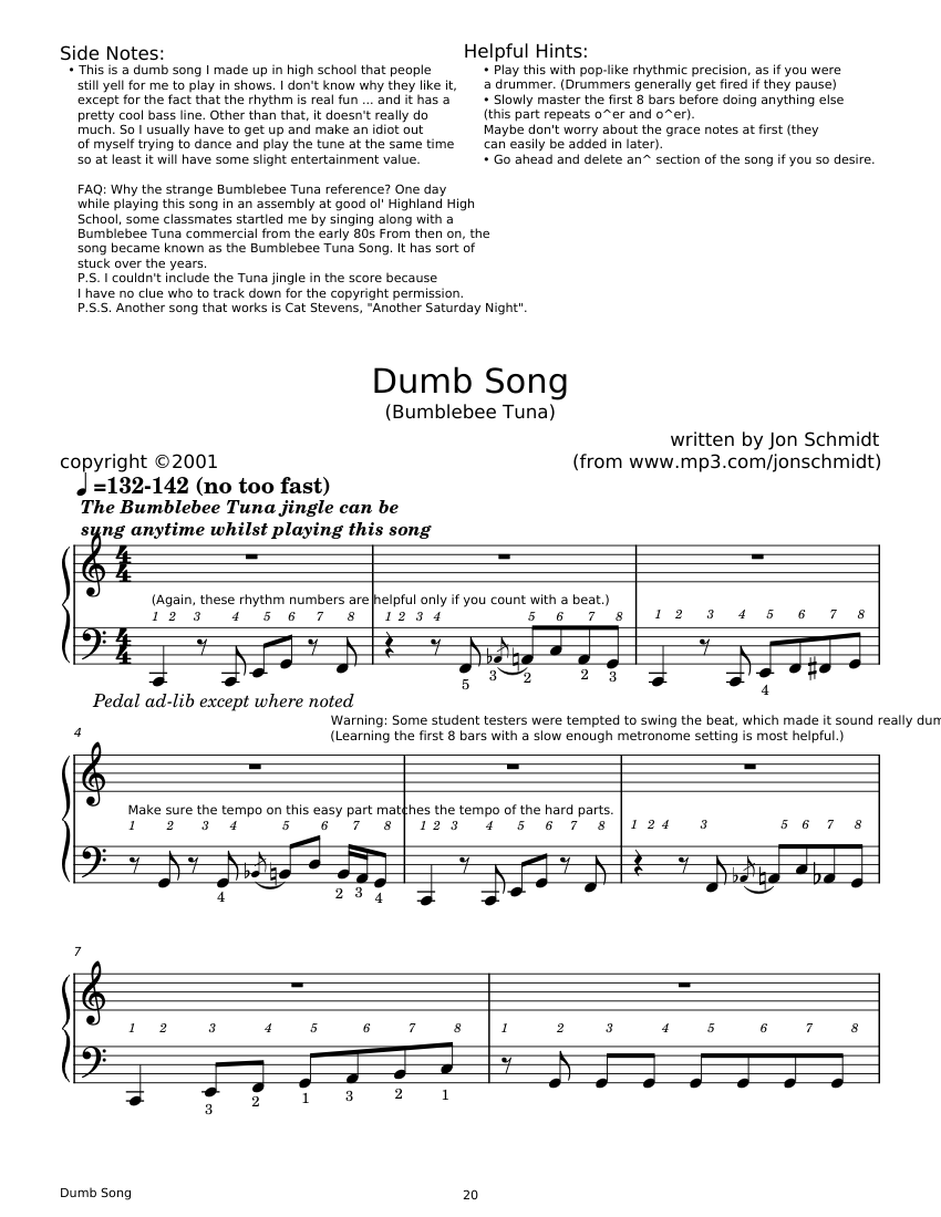 Dumb Song - Jon Schmidt Sheet music for Piano (Piano Duo) | Musescore.com