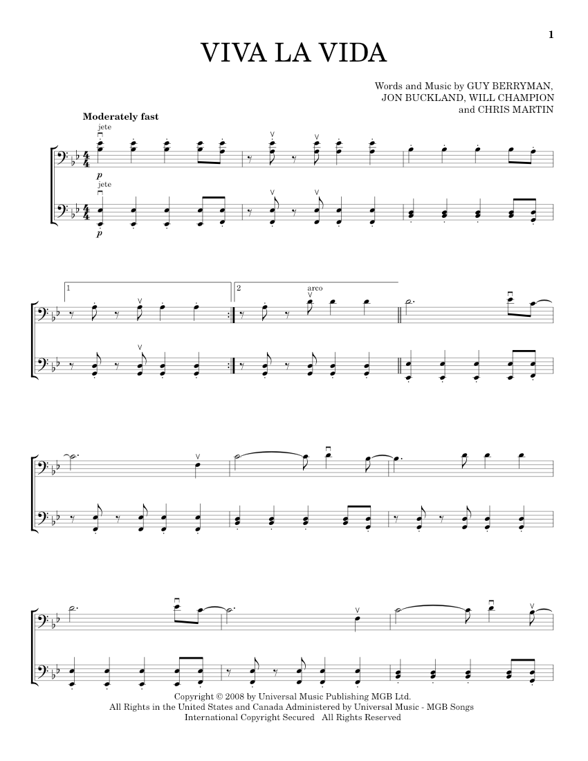 Play Official version of Viva la Vida Sheet Music by Coldplay for Cello | MuseScore.com