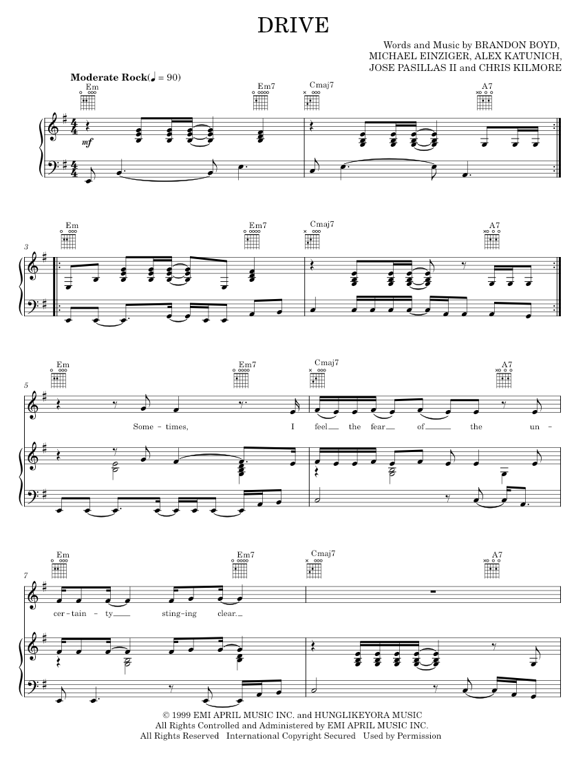 Play Official version of Drive Sheet Music by Incubus for Vocals, Flute piccolo | MuseScore.com